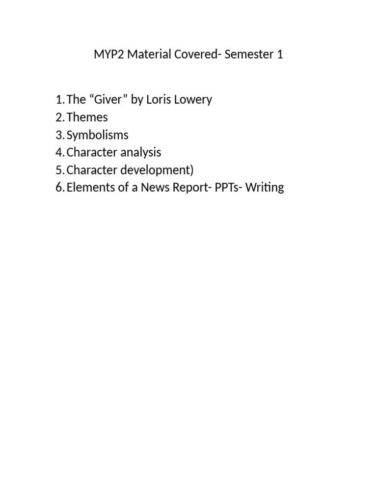 MYP2 Material Covered | PDF