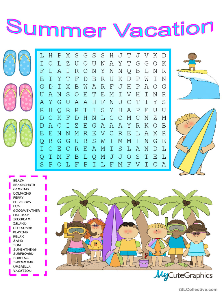 Summer Vacation Wordsearch With KEY | PDF