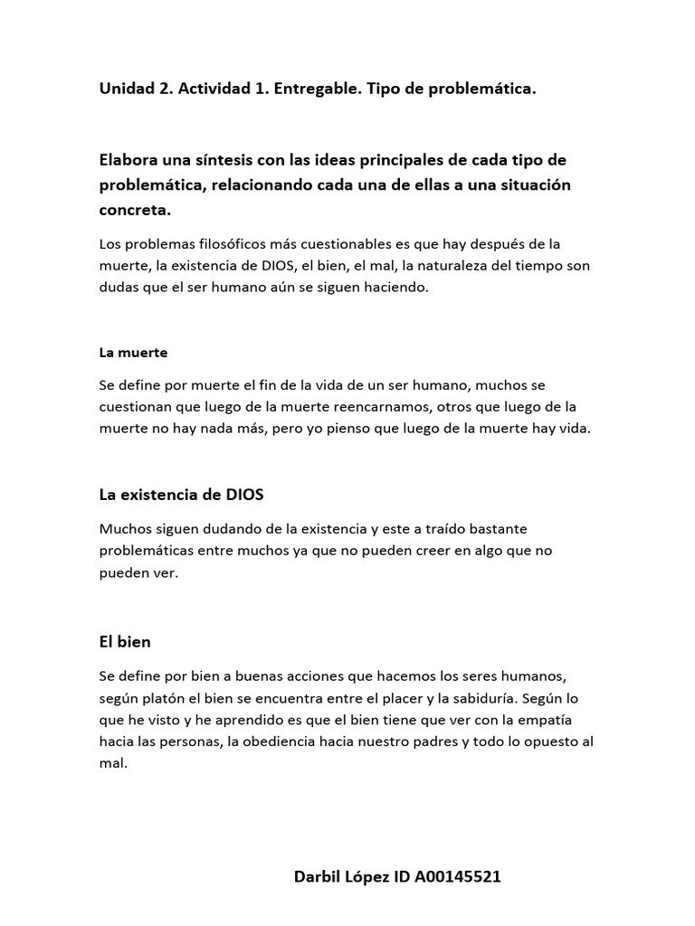 Lopez Ramirez Darbil Josue Unidad 2 Actividad 1 Filosofia | PDF