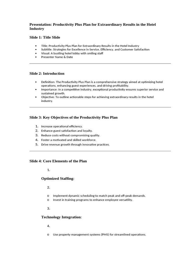 Hotel Productivity Plus Plan Overview | PDF | Customer Relationship ...