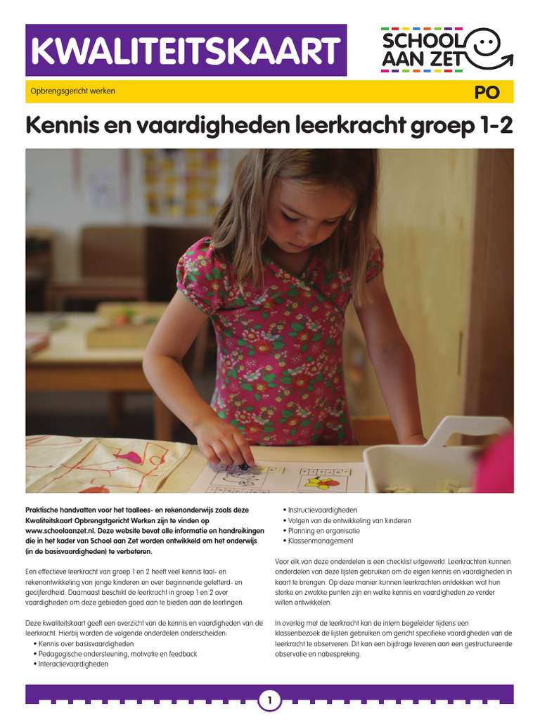 SaZ K Kennis en Vaardigheden Leerkracht Groep 1 en 2 1 | PDF