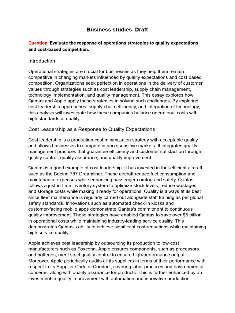 Business Studies Draft | PDF | Supply Chain | Quality Management