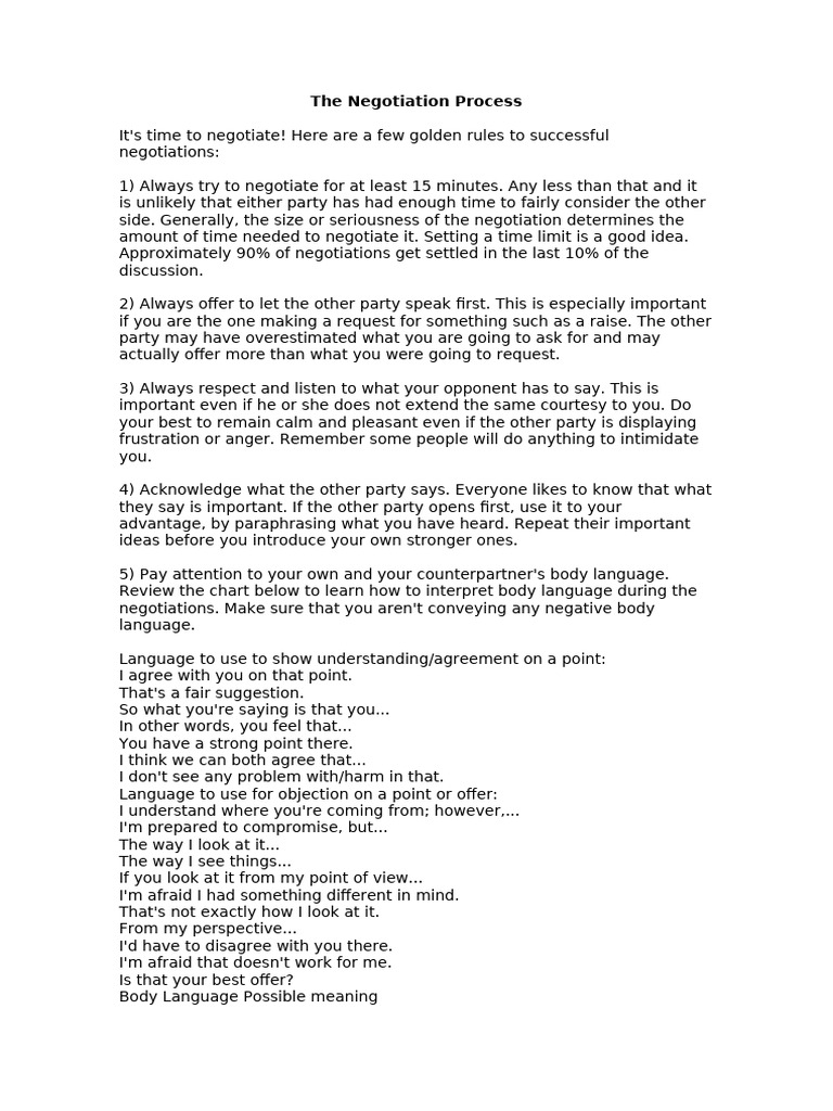 The Negotiation Process | PDF | Negotiation | Body Language