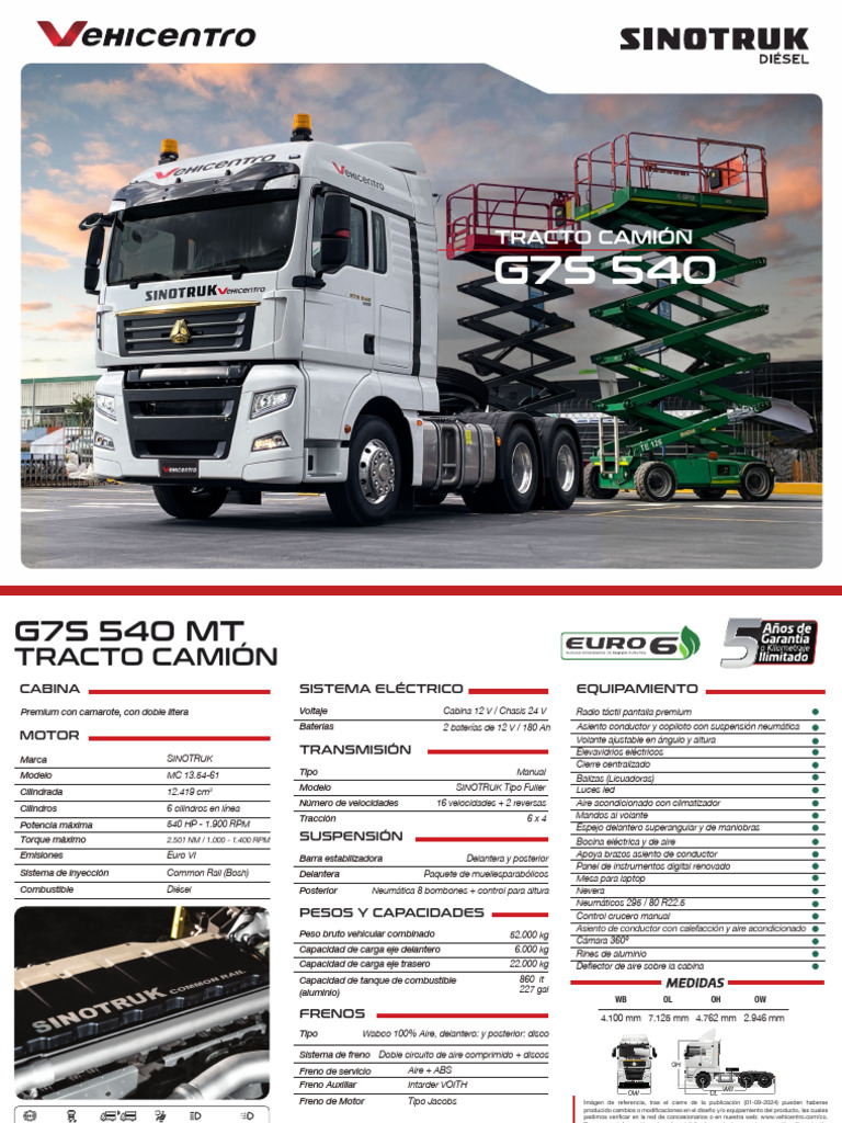 Ficha Tecnica Sinotruk Tracto G7S 540 MT | PDF | Camión | Industria ...
