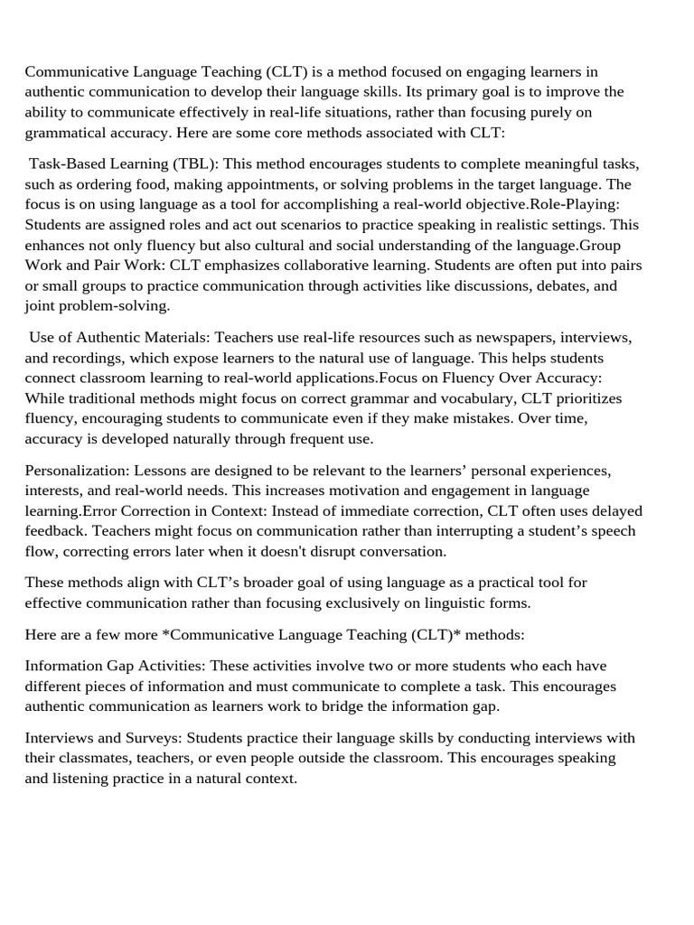 Communicative Language Teaching. | PDF | Applied Linguistics | Linguistics