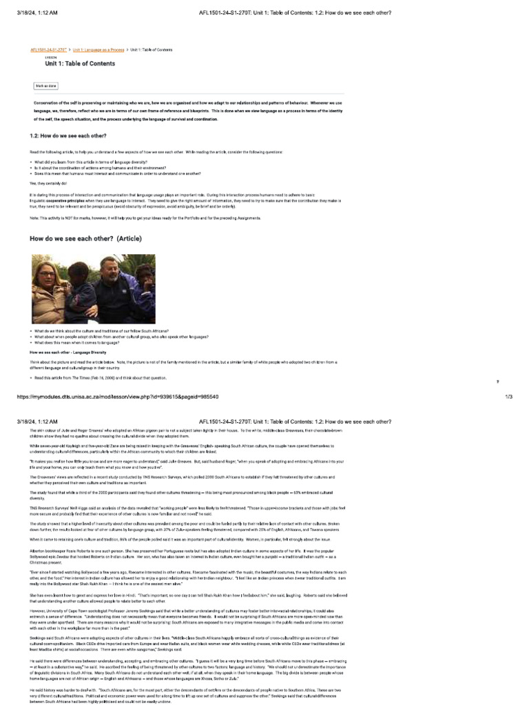 AFL1501 Unit 1 - Lesson 1.2 BY UNISA | PDF