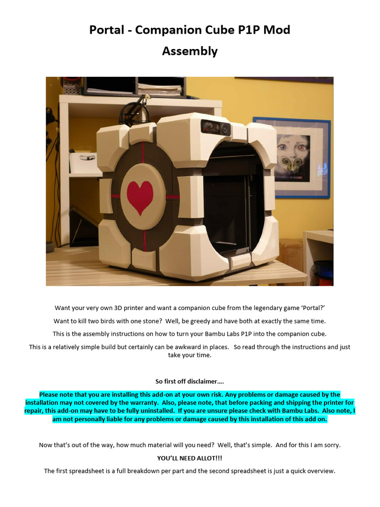 Portal Companion Cube P1P Mod Guide | PDF