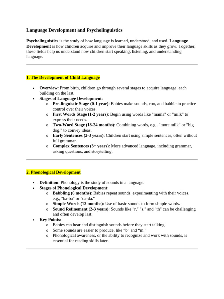 Language Development and Psycholinguistics-1 | PDF | Language Development | Semantics
