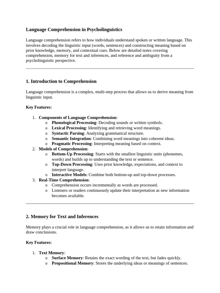 Language Comprehension in Psycholinguistics-1 | PDF | Semantics | Reading Comprehension
