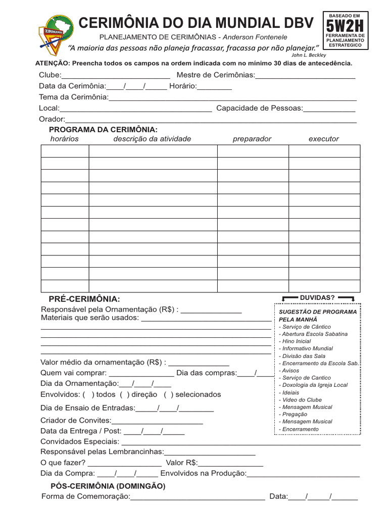 Planejamento Do DIA MUNDIAL DBV | PDF