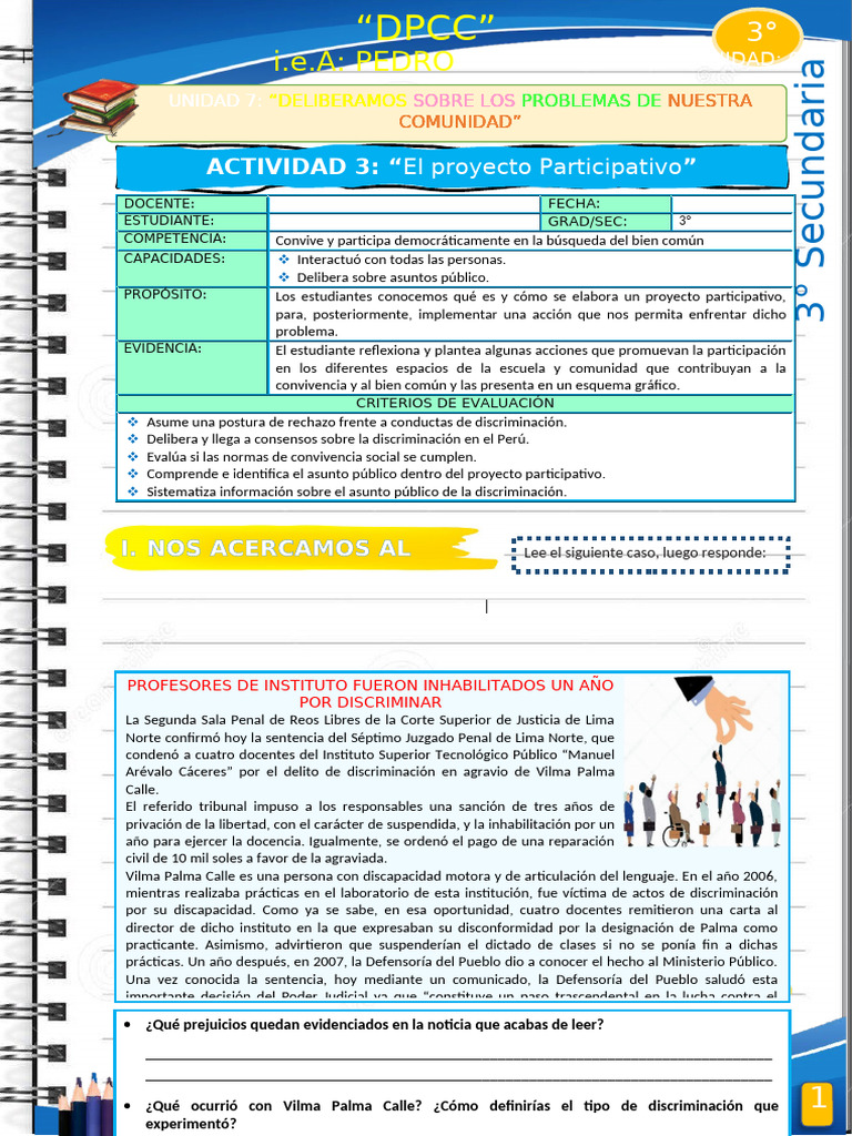3° DPCC -ACTV.03-UNID.7 2024 | PDF | Discriminación | Estereotipos