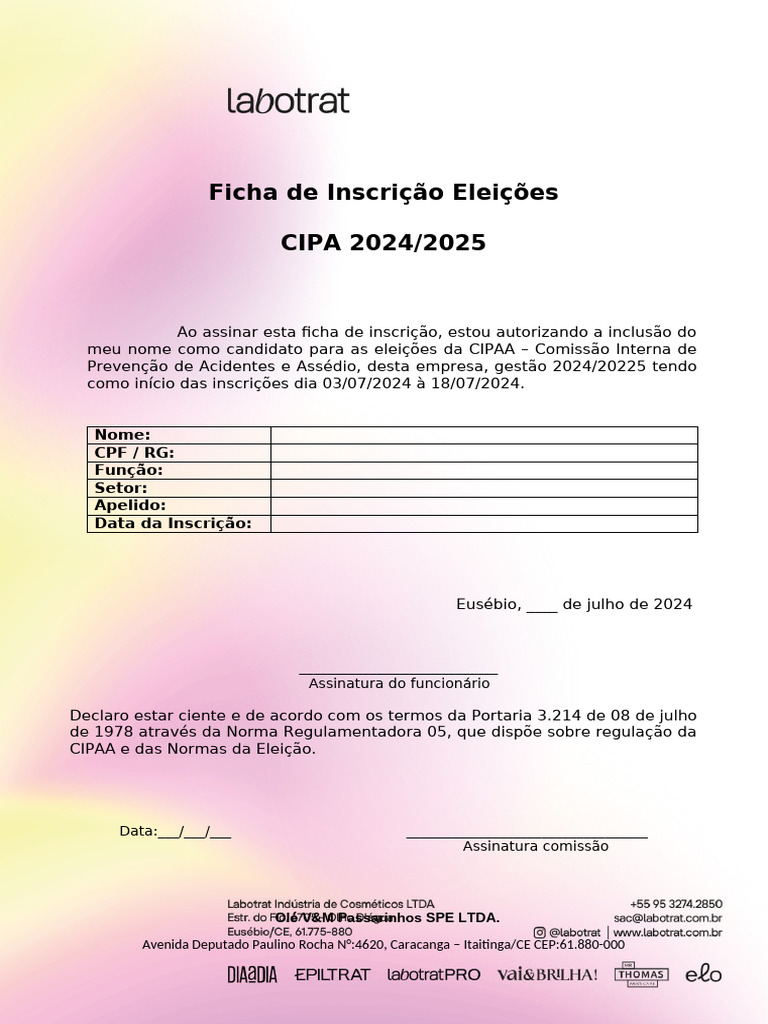 Inscrição para Eleições CIPA 2024/2025 | PDF