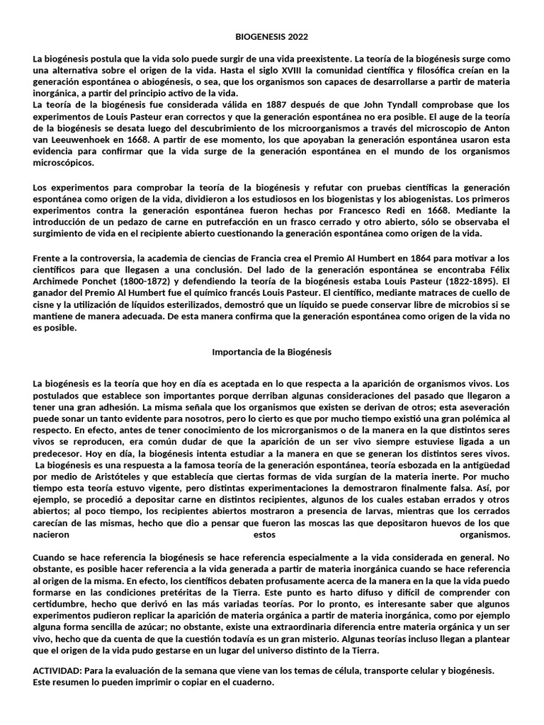 Biogénesis: Origen de la Vida | PDF | Naturaleza | Science