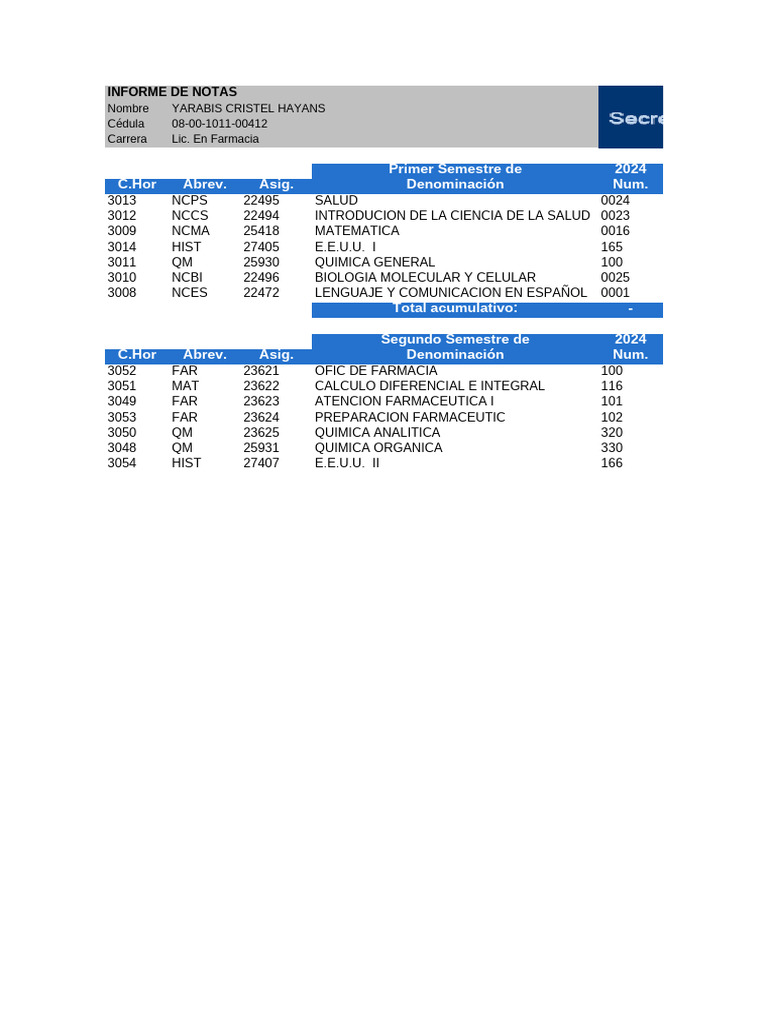 Informe Notas Actual | PDF