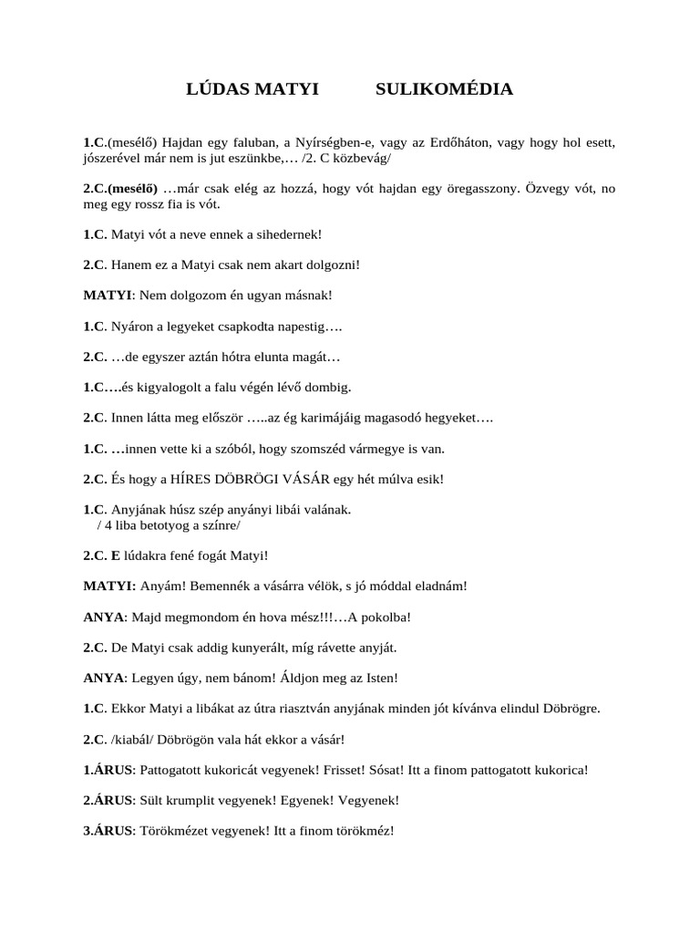 Lúdas Matyi Sulikomédia | PDF