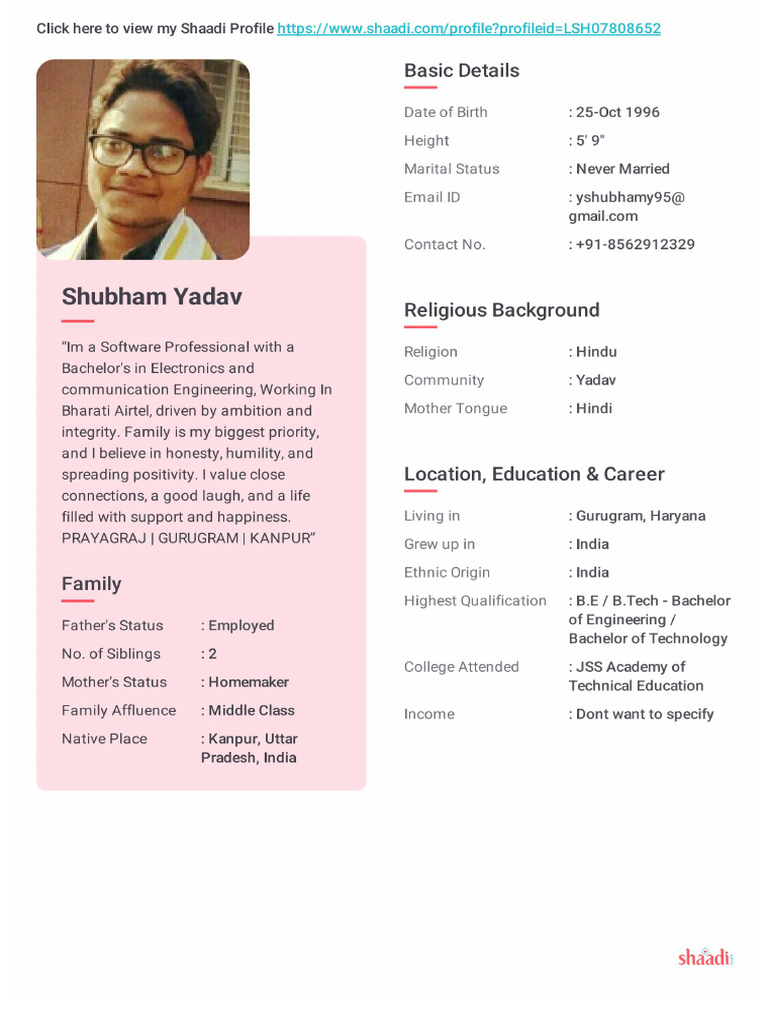 Shubham Biodata | PDF