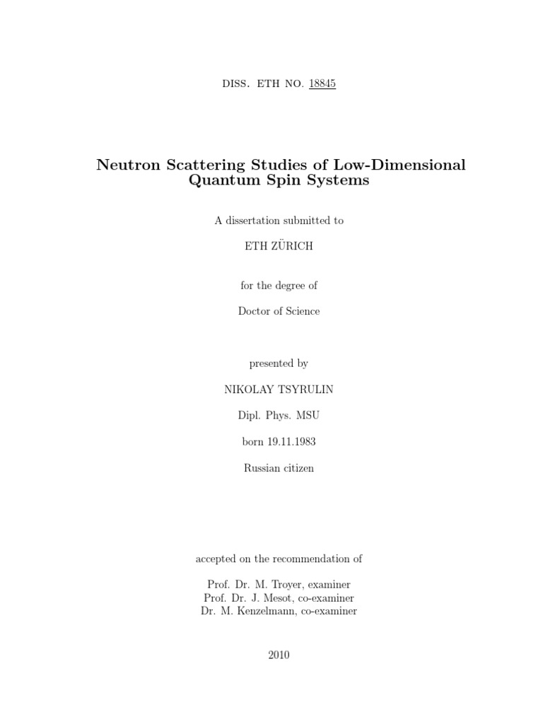 Nikolay Tsyrulin - Neutron Scattering Studies of Low-Dimensional Quantum Spin Systems | PDF ...