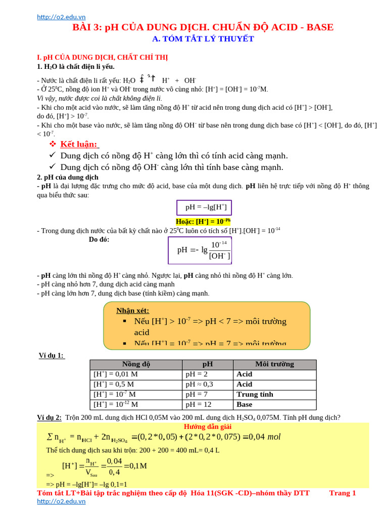 Bai 3 PH Cua Dung Dich. Chuan Do Acid Base Phan Huu Thanh - Ok | PDF