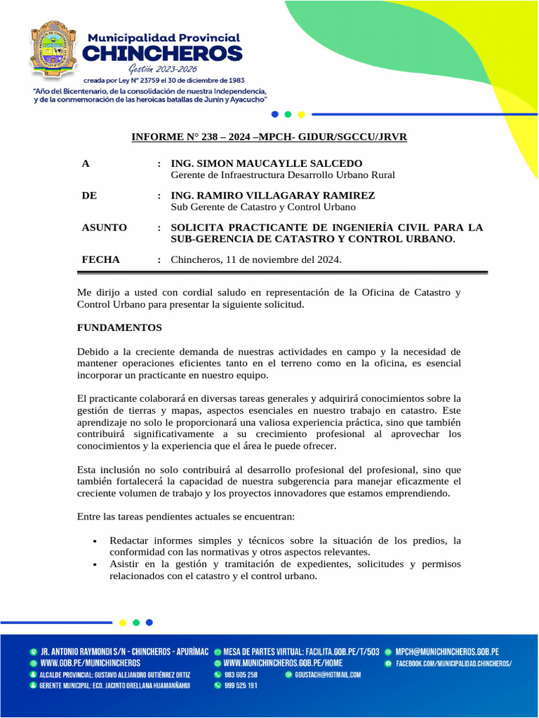Informe 238 Solicito Practicante para El Area de Catastro | PDF