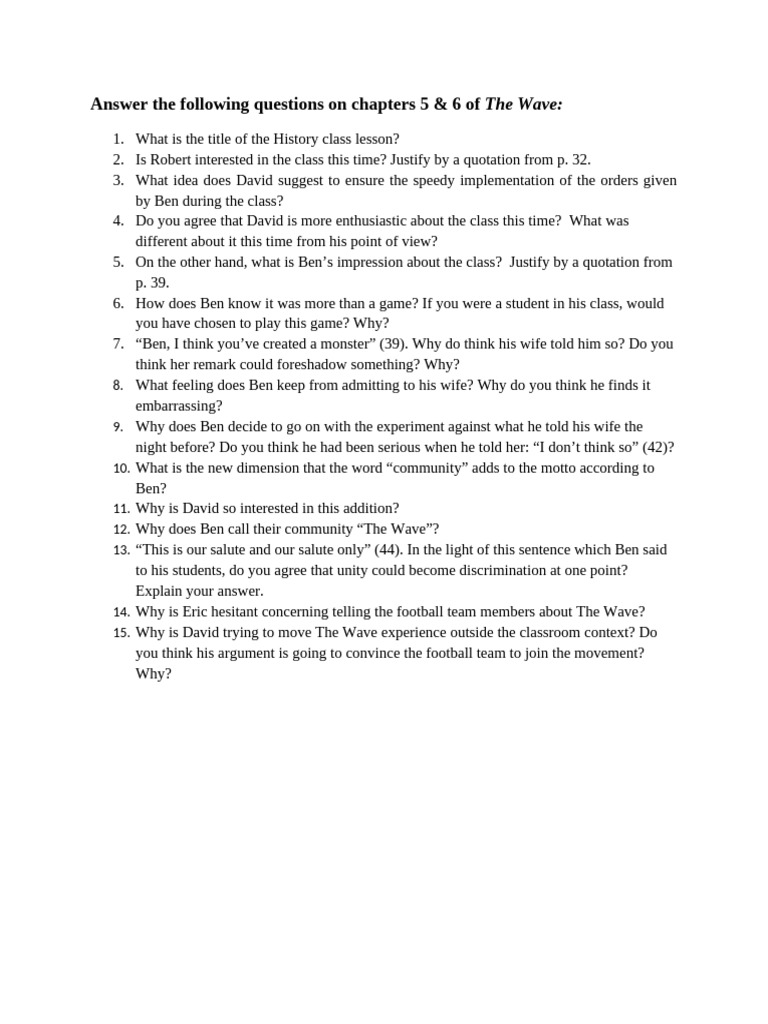 The Wave: Chapters 5 & 6 Q&A | PDF