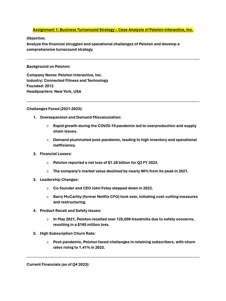 Peloton Turnaround Strategy Analysis | PDF | Boeing | Aviation