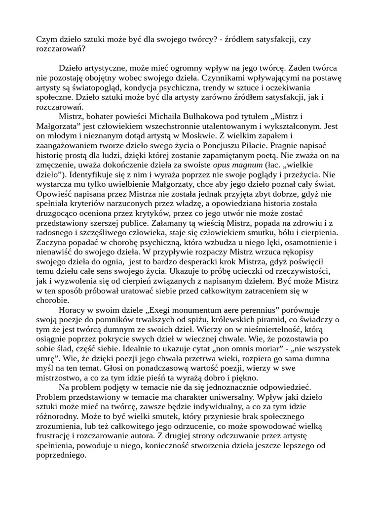 Polski Artysta Dzieło Duma Rozczarowanie Rozprawka Bulkahow | PDF