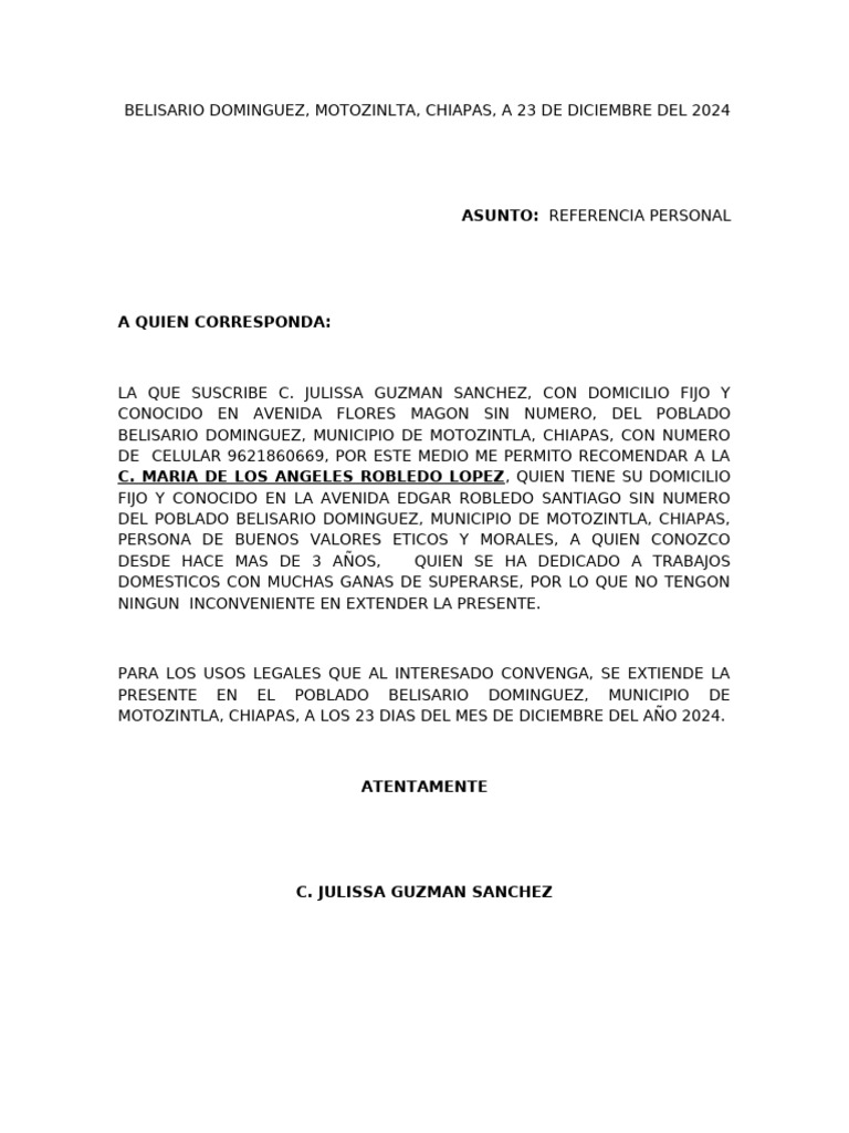 Recomendación de María Robledo López | PDF
