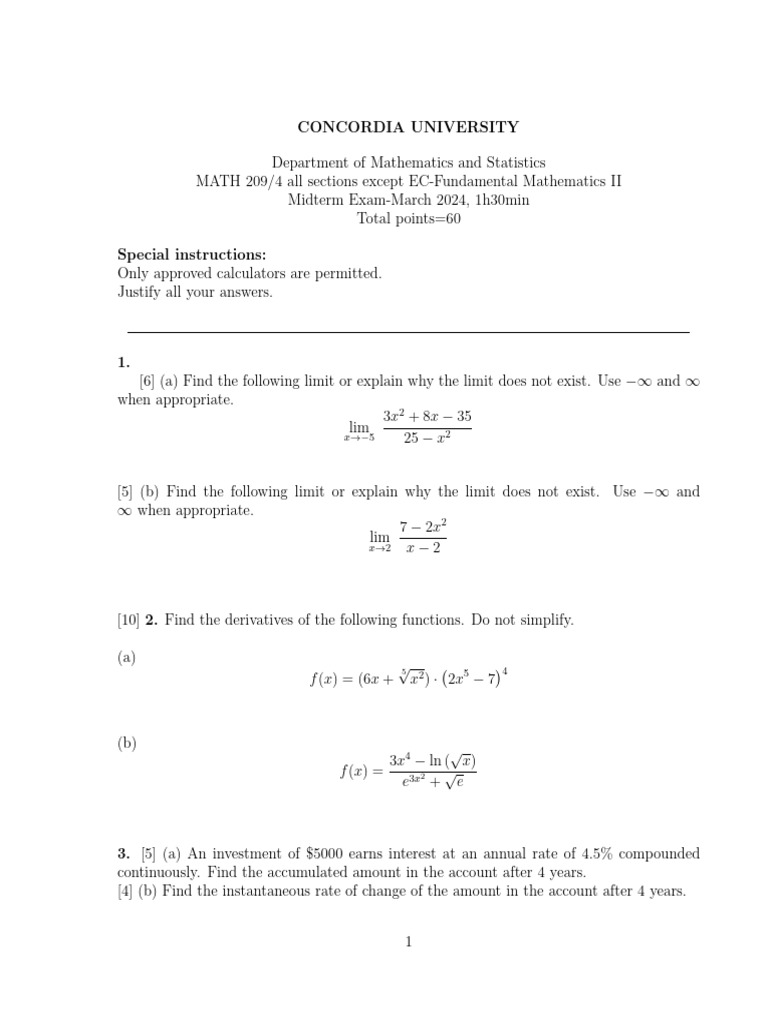 Math 209 Midterm Exam - March 2024 | PDF | Demand | Microeconomics