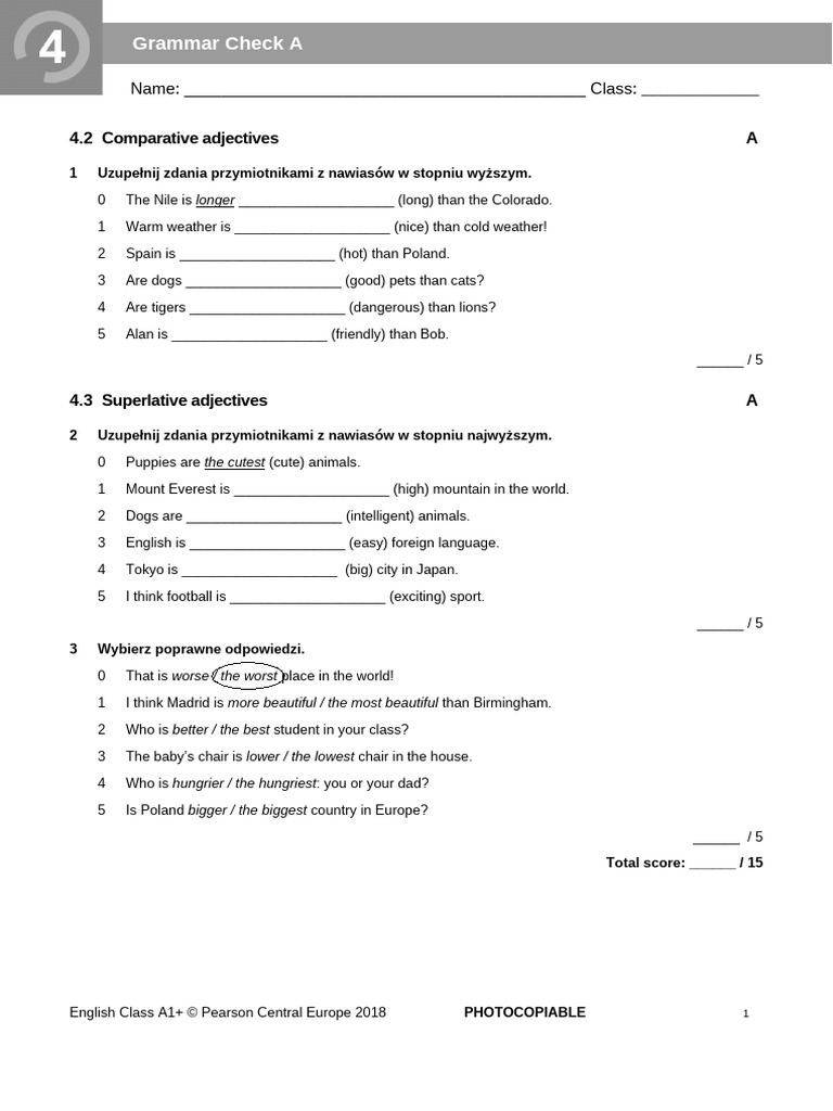 Comparative and Superlative Adjectives Worksheet | PDF