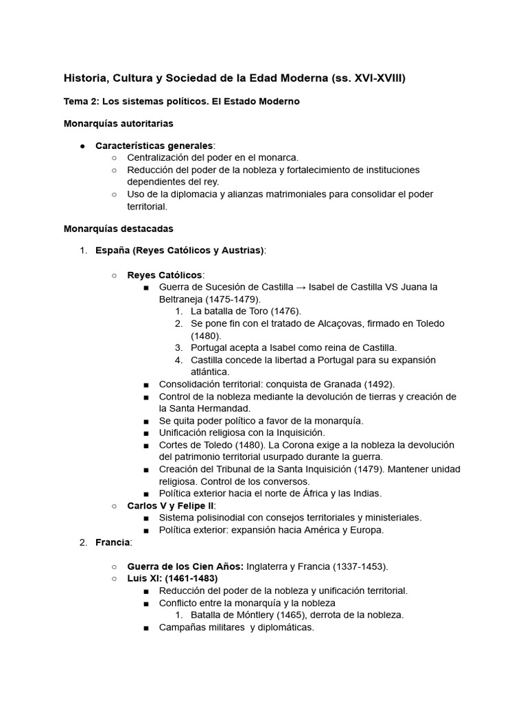 Moderna, Tema 2. Los sistemas políticos. | PDF | Imperio español | Antiguas monarquías de Europa