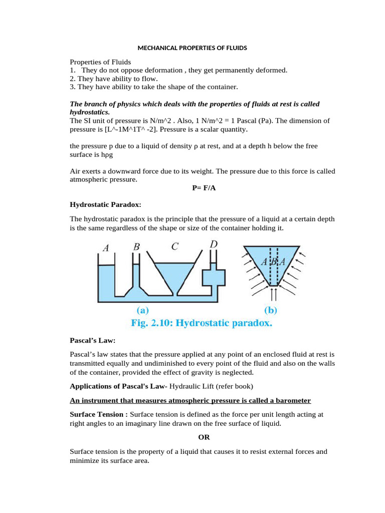 Mechanical Properties of Fluids | PDF