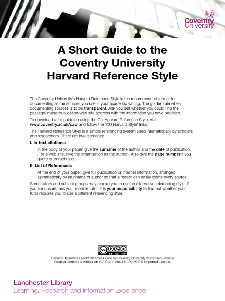 3 - 0 CU Harvard Reference Style Quick Guide | PDF | Citation | Written ...