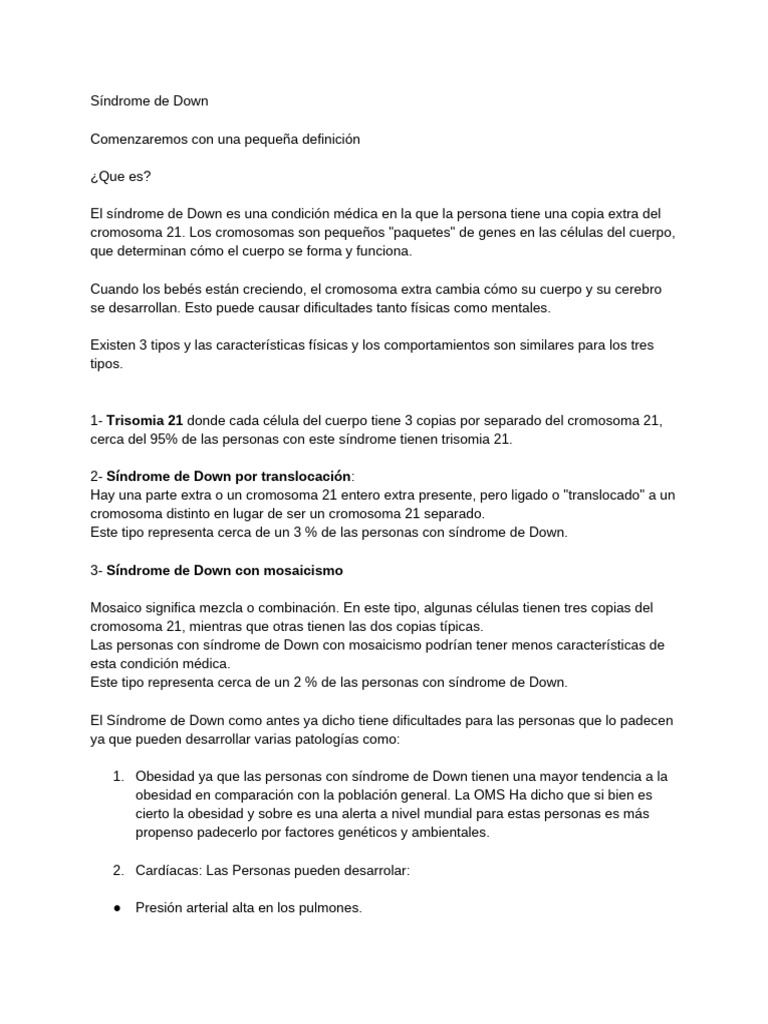 Síndrome de Down: Características y Evaluación | PDF | Síndrome de Down ...