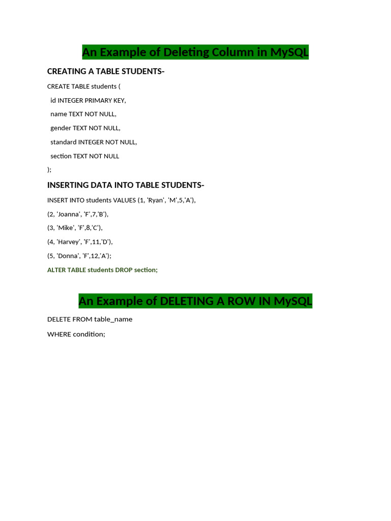 An Example of Deleting Column in MySQL | PDF An Example of Deleting Column in MySQL | PDF
