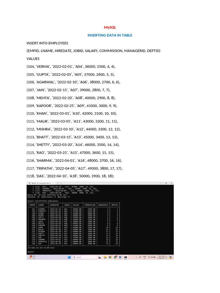 Employee Data Insertion Example | PDF