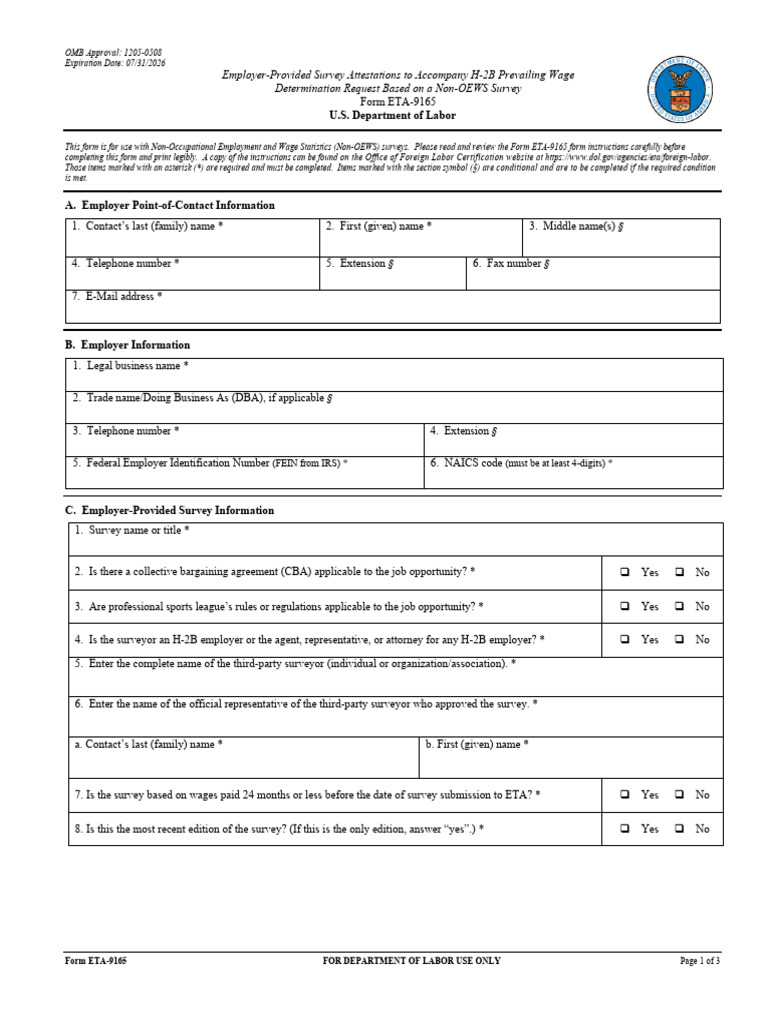 H-2B Wage Determination Form ETA-9165 | PDF | Cost Of Living | Employment