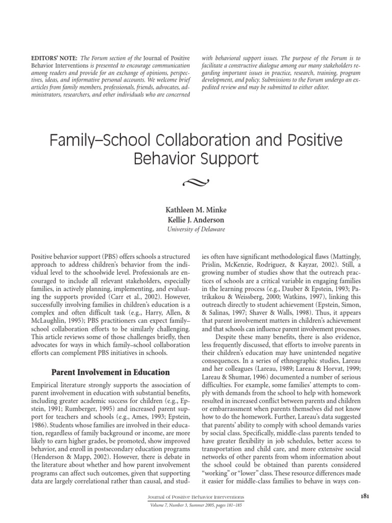 Family-School Collaboration and Positive Behavior Support | PDF ...