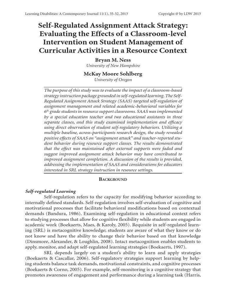 Self Regulated Assignment | PDF | Special Education | Learning Disability