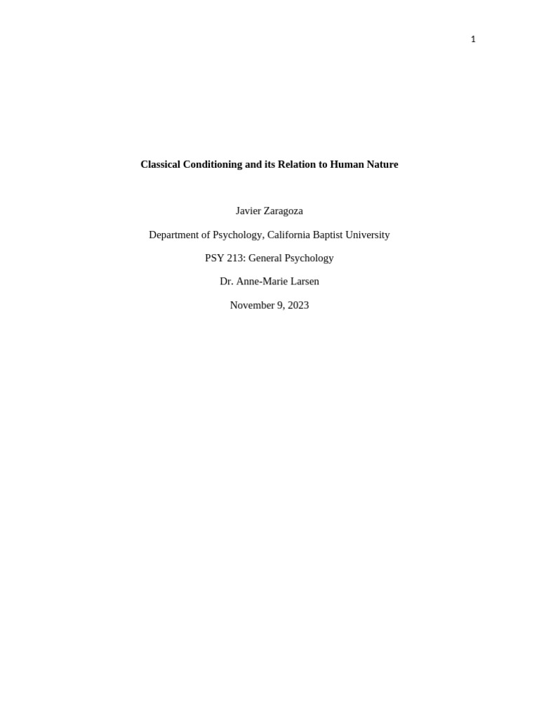 PSY 213 FA 2020 APA Title Page For Student Work | PDF | Classical ...