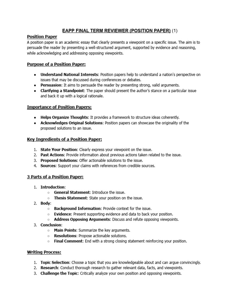 g11 Gas Eapp Final Term Position Paper | PDF | Argument | Evidence