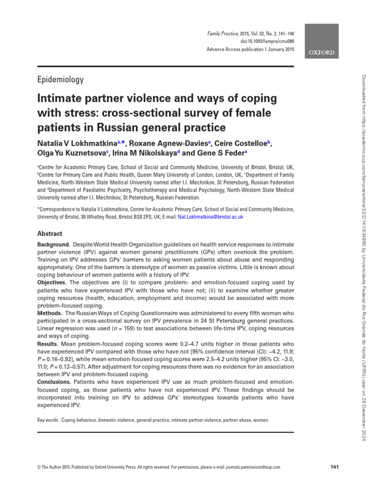Intimate Partner Violence and Ways of Coping | PDF | Domestic Violence ...