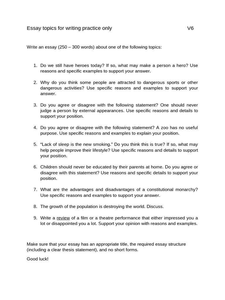 Writing practice topics V6 | PDF