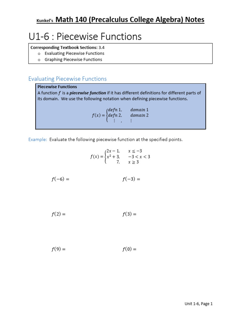 Precalculus: Piecewise Functions | PDF | Function (Mathematics) | Algebra