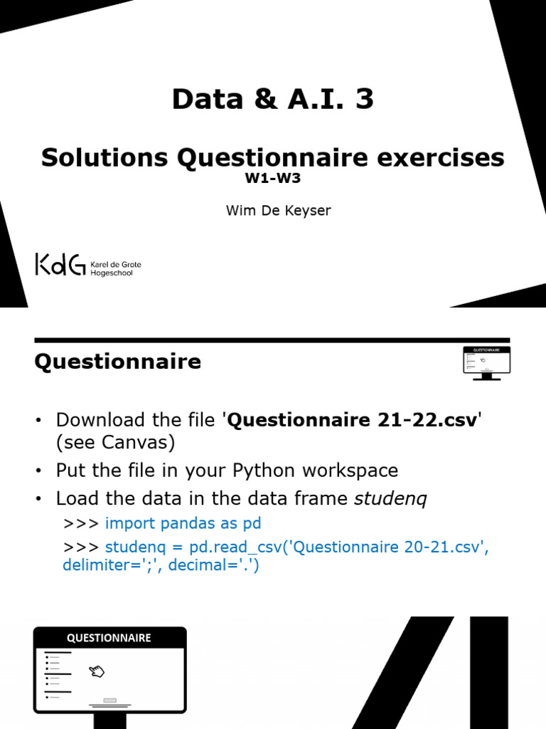 Solutions Questionnaire Exercises W1-W3 | PDF | Applied Mathematics | Statistical Analysis