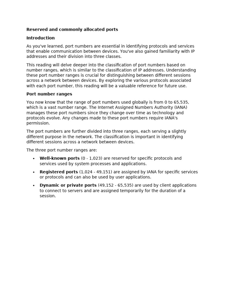 Reserved and Commonly Allocated Ports | PDF | Port (Computer Networking ...