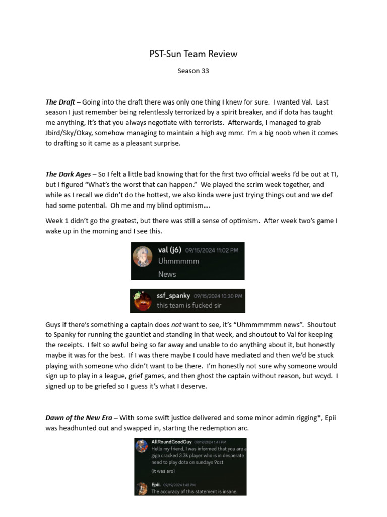 PST-Sun Team Review: Season 33 Insights | PDF