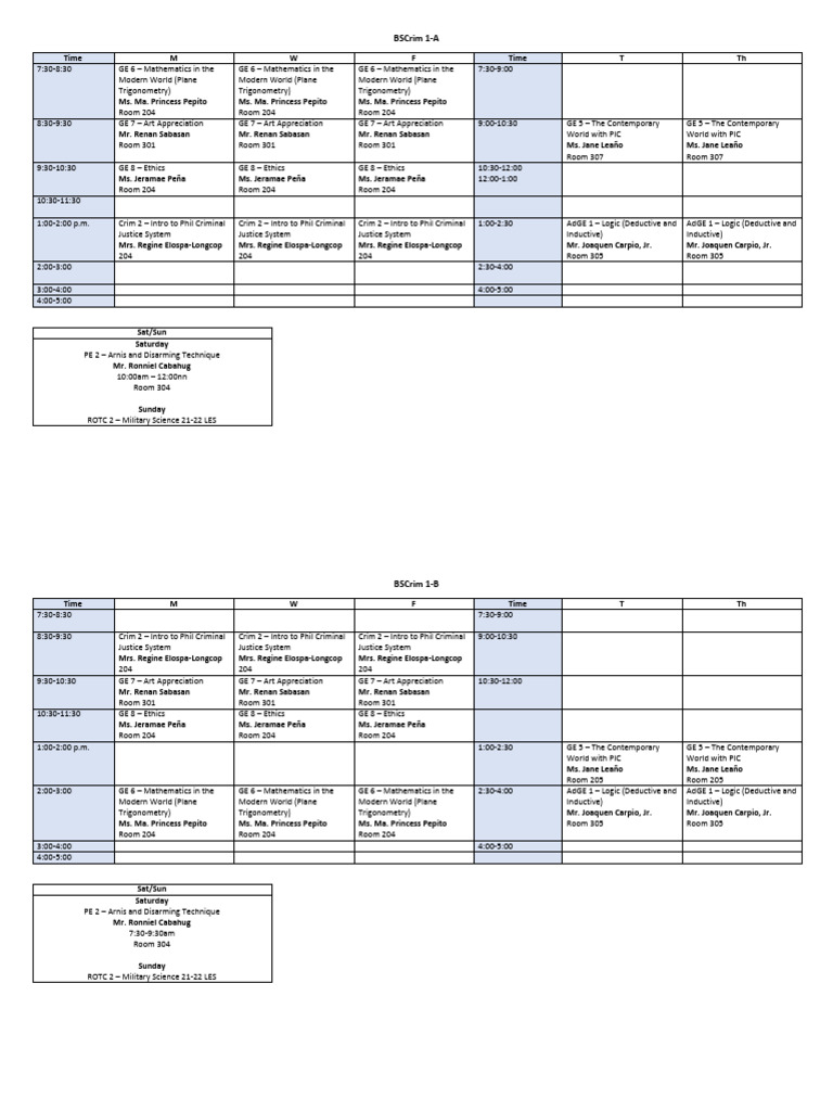 BSCrim Schedule _2nd Sem | PDF | Forensic Science | Crime & Violence