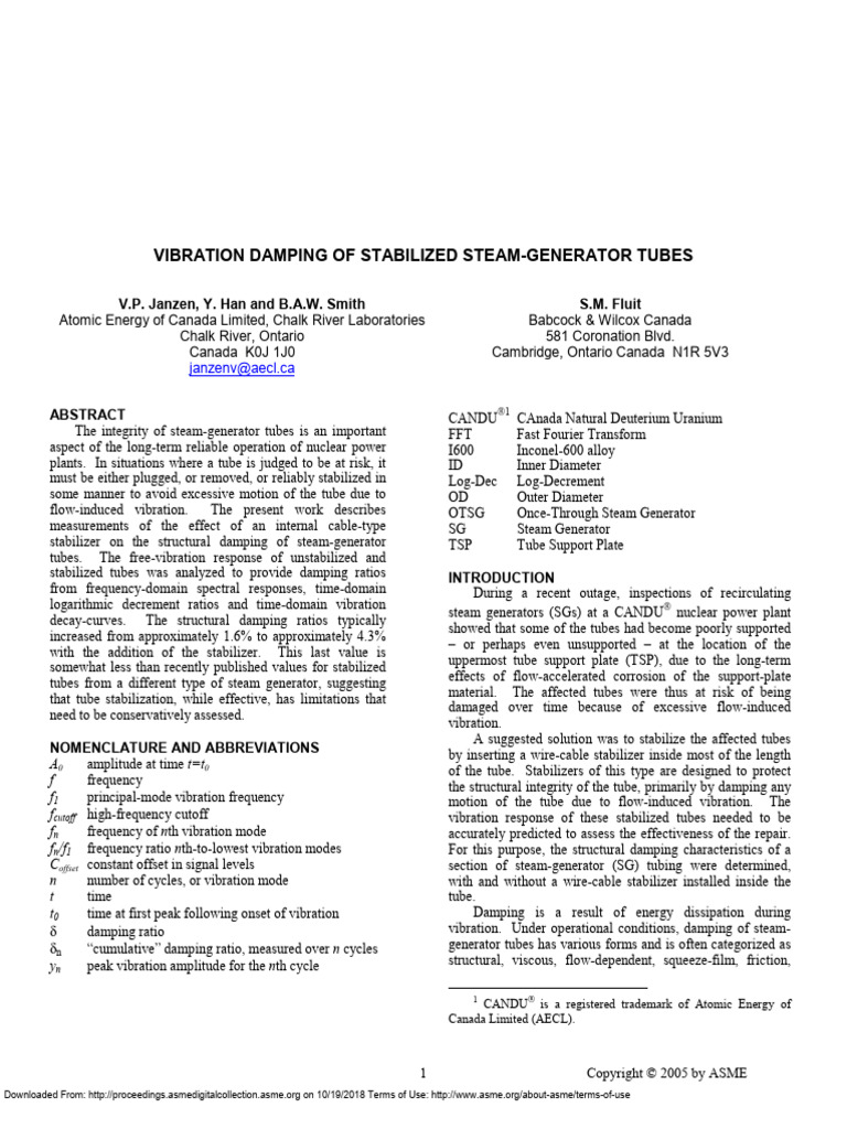 Vibration Damping of Stabilized Steam-Generator Tubes | PDF | Damping ...