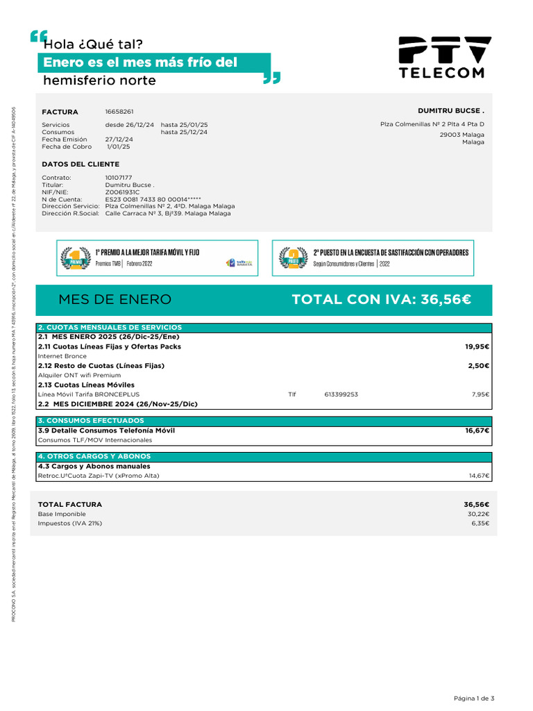 Factura MIPTV Enero | PDF | Telecomunicaciones