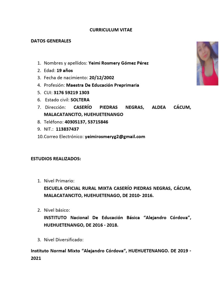 Currículum de Yeimi Gómez Pérez | PDF